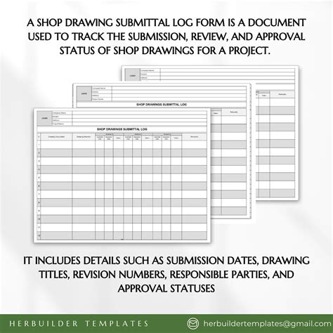 Shop Drawing Submittal Log Form Drawing Log Submission Record