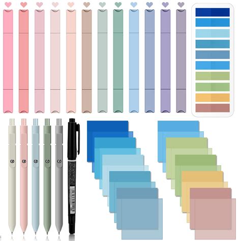 Jutom 38 Pcs Book Annotation Kit Aesthetic Highlighters Gel Pens Set Sticky Notes Tabs Markers