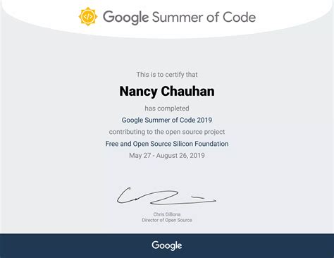 Gsoc 2019 Certificate For Nancy Chauhan Ppt