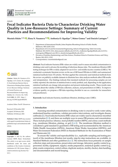Pdf Fecal Indicator Bacteria Data To Characterize Drinking Water