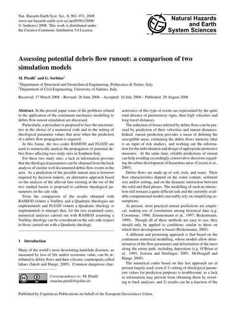 Pdf Assessing Potential Debris Flow Runout A Comparison Of Two
