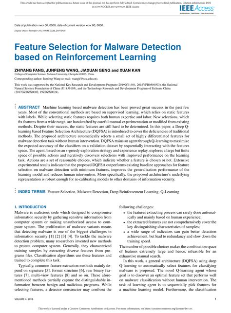 PDF Feature Selection For Malware Detection Based On Reinforcement Learning
