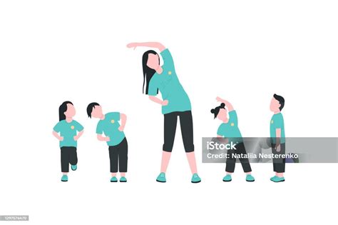 평평한 색상 벡터 얼굴없는 문자를 운동 하는 아이 와 교사 2차 도형에 대한 스톡 벡터 아트 및 기타 이미지 2차 도형