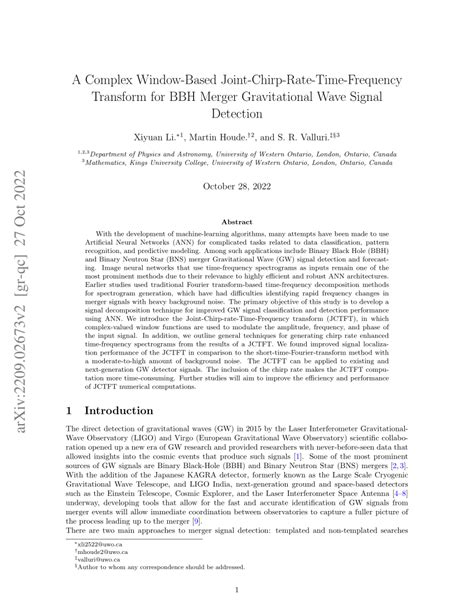 Pdf A Complex Window Based Joint Chirp Rate Time Frequency Transform For Bbh Merger