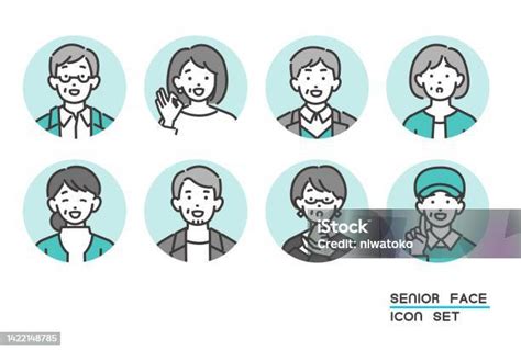 심플하고 사용하기 쉬운 시니어 얼굴 아이콘 벡터 일러스트 레이 션 자료 남성과 여성 패션 아이콘 70 79세에 대한 스톡 벡터 아트 및 기타 이미지 Istock