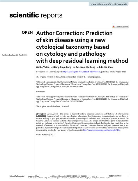 Pdf Author Correction Prediction Of Skin Disease Using A New Cytological Taxonomy Based On