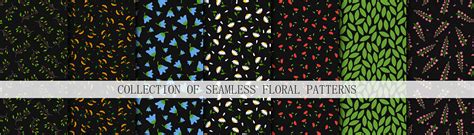 매끄러운 화려한 꽃 패턴 모음 손으로 그린 우아한 디자인 나뭇가지와 꽃이 있는 반복 가능한 봄 검정 배경 직물 끝없는 인쇄물 벡터 그림 0명에 대한 스톡 벡터 아트 및 기타