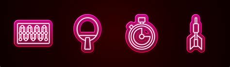 세트 라인 보드 게임 라켓 스톱워치 및 다트 화살표 빛나는 네온 아이콘입니다 벡터 거리에 대한 스톡 벡터 아트 및 기타 이미지 거리 겨냥 경쟁 Istock