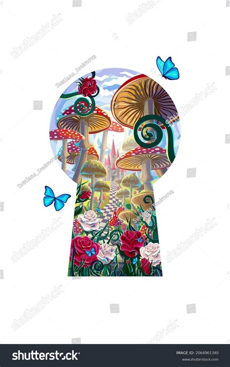 Alice Wonderland Forest Castle Over Royalty Free Licensable Stock Illustrations Drawings