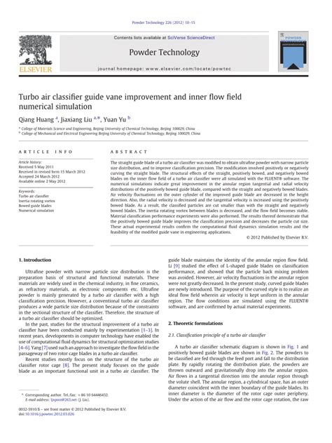 Pdf Turbo Air Classifier Guide Vane Improvement And Inner Flow Field Numerical Simulation