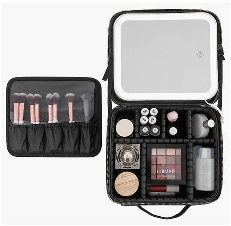 Jadazror Makeup Case Lighted Mirror Travel Waterproof Brown