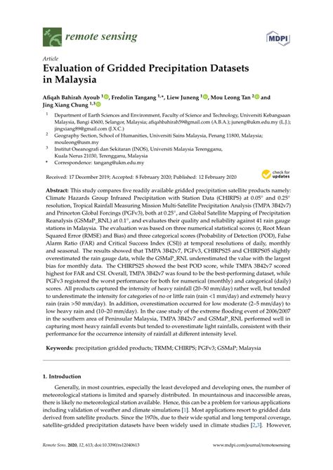 Pdf Evaluation Of Gridded Precipitation Datasets In Malaysia