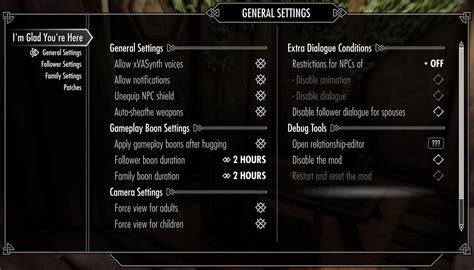 SSEBP MCM Menu Settings