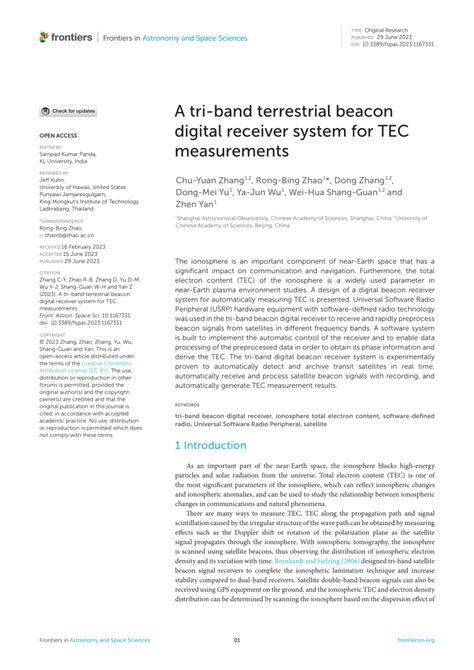 Pdf A Tri Band Terrestrial Beacon Digital Receiver System For Tec Measurements
