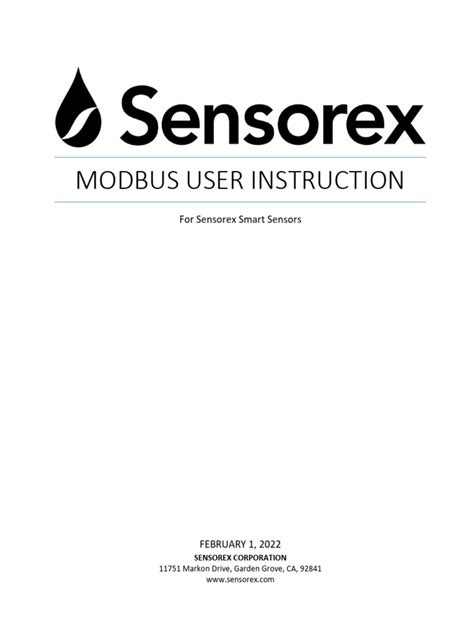 Sensorex Modbus User Instruction Rev 1 3 Pdf Booting Electronics