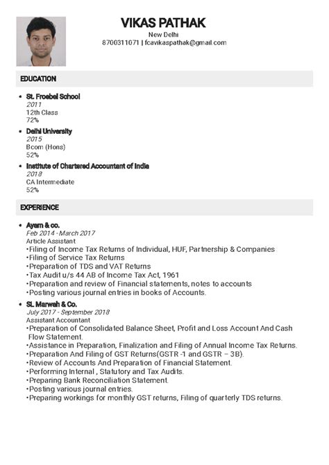 Vikas Pathak Cv Summary Vikas Pathak New Delhi 8700311071 Fcavikaspathakgmail Education