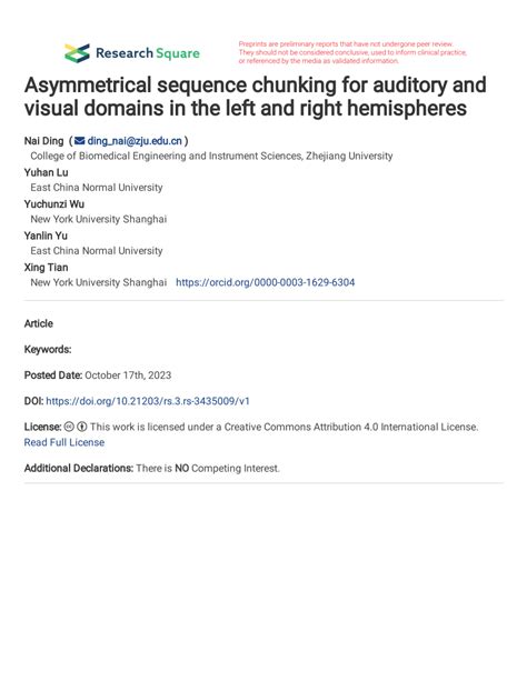 Pdf Asymmetrical Sequence Chunking For Auditory And Visual Domains In