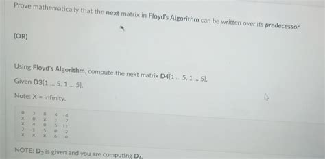 Solved Prove Mathematically That The Next Matrix In Floyd S Chegg