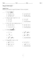 Integral Calculus Quiz Pdf Name Class Date Integral Calculus Quiz Multiple Choice