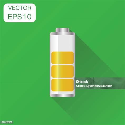 배터리 충전 레벨 표시기 아이콘입니다 비즈니스 개념 배터리 그림 긴 그림자와 녹색 배경에 벡터 일러스트입니다 0명에 대한 스톡 벡터 아트 및 기타 이미지 Istock