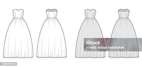 스트랩리스 연인 네크라인 긴 바닥 길이 풀 스커트가 돋보입니다 플랫 0명에 대한 스톡 벡터 아트 및 기타 이미지 0명 가냘픈 가슴 골 Istock