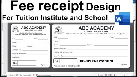 School Fee Receipt Format In Word