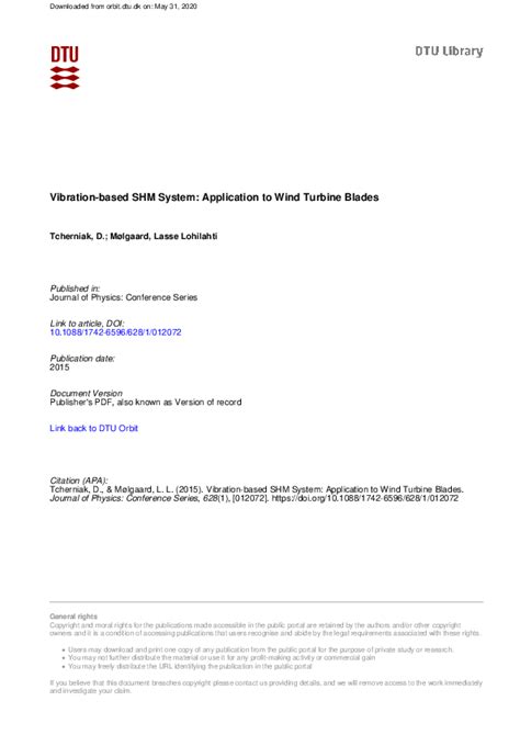 Pdf Vibration Based Shm System Application To Wind Turbine Blades