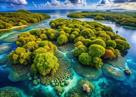 Stunning Aerial Macro View Of Escudo Island Coral Reef And Mangrove