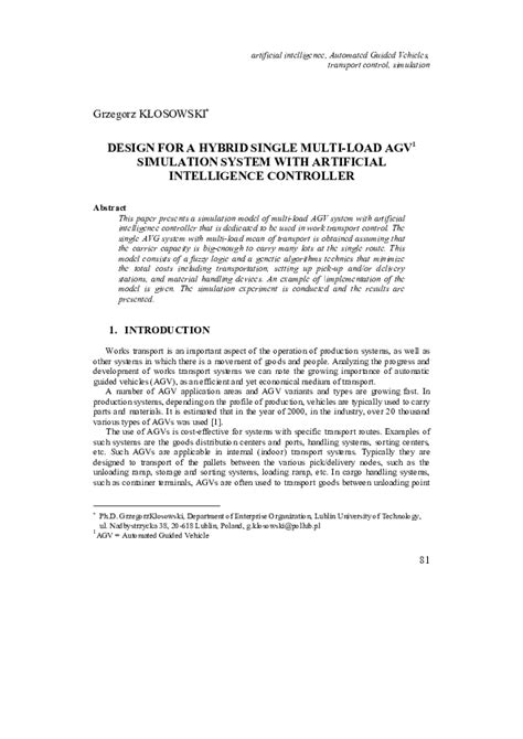 Pdf For A Hybrid Single Multi Load Agv 1 Simulation System With Artificial Intelligence Controller