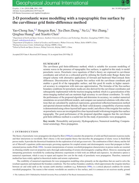 Pdf 2 D Poroelastic Wave Modelling With A Topographic Free Surface By