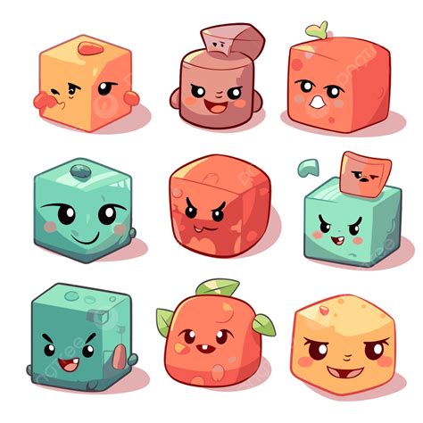 Cubes Clipart Kawaii Set Of Funny Faces From Cubes Cartoon Vector