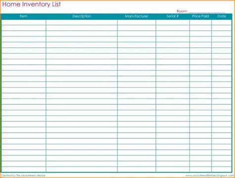 Home Inventory Spreadsheet Google Docs Mainchinese