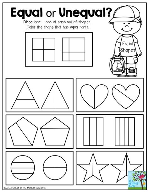 Equal Or Unequal Fractions Look At Each Set Of Shapes And Color The