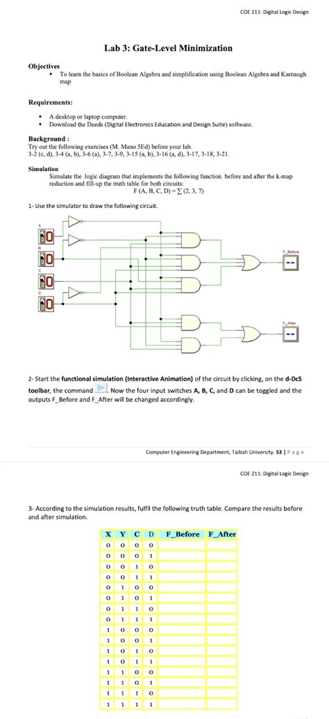 COE 211 Digital Logic Design Lab 3 Gate Level Chegg Com