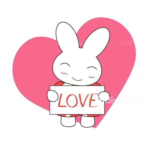 Cute Cartoon Bunny Girl In A Pretty Pink Dress With Heart Vecto