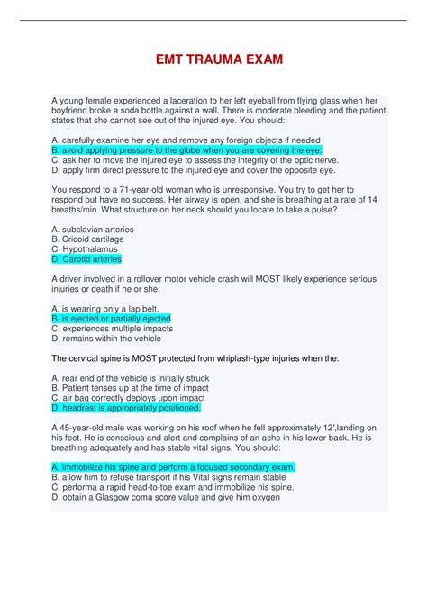 EMT TRAUMA EXAM 2022 ANSWERED EMT TRAUMA Stuvia US