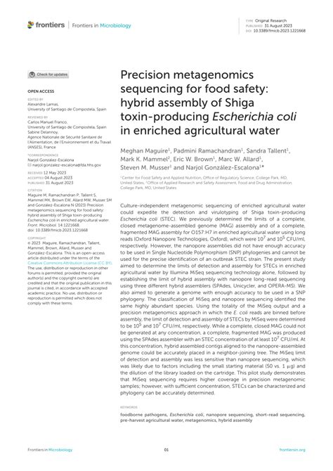 Pdf Precision Metagenomics Sequencing For Food Safety Hybrid Assembly Of Shiga Toxin
