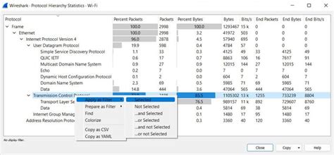 protocol hierarchy window in wireshark geeksforgeeks