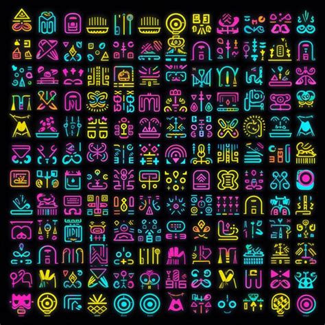 Premium Photo A Large Collection Of Neon Colored Symbols And Symbols On A Black Background
