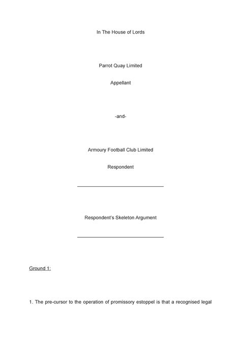 Moot Skeleton Argument Example In The House Of Lords Parrot Quay Limited Appellant And