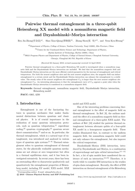 Pdf Pairwise Thermal Entanglement In A Three Qubit Heisenberg Xx Model With A Nonuniform