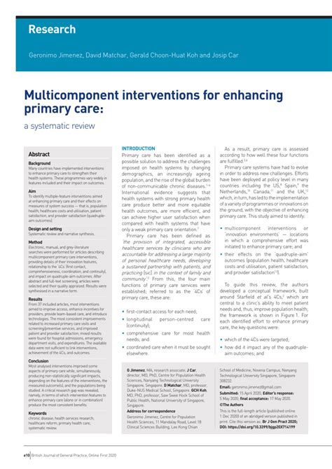 Pdf Multicomponent Interventions For Enhancing Primary Care A
