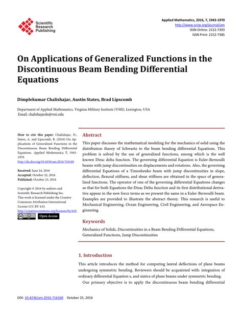 Pdf On Applications Of Generalized Functions In The Discontinuous