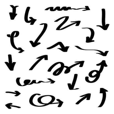 손으로 그린 검은색 화살표 아이콘 다양한 방향으로 화살표 아이콘을 설정 흰색 배경에 격리된 낙서 벡터 그림 프리미엄 벡터