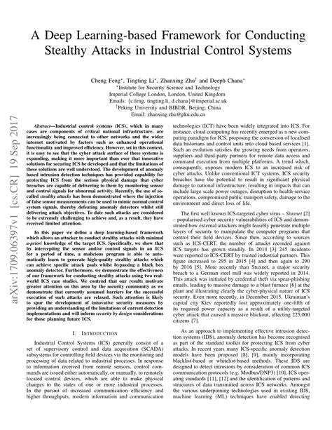 Pdf A Deep Learning Based Framework For Conducting Stealthy Attacks In Industrial Control Systems
