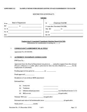 Fillable Online APPENDIX SAMPLE MEMO FOR SHORTISTING STAGE SUBMISSION TO Fax Email Print