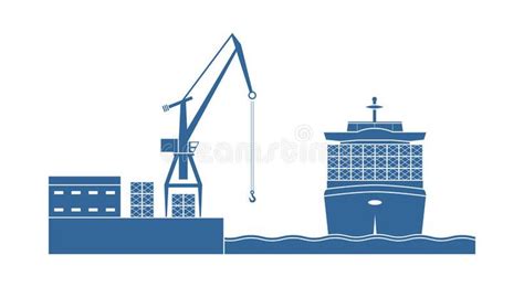 Container Ship In The Port Vector Illustration