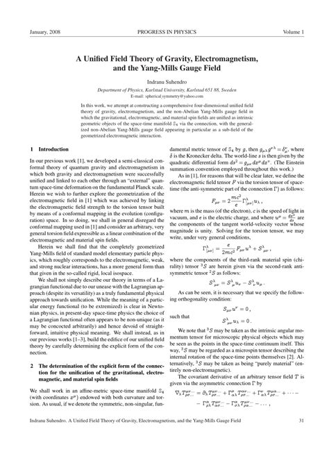 Pdf A Unified Field Theory Of Gravity Electromagnetism And The Yang