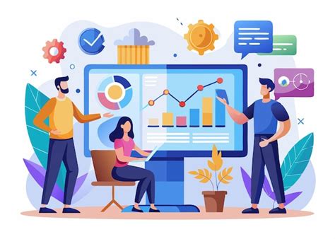 Team Collaboration And Data Analysis In A Business Meeting Vector