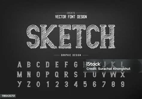 분필 글꼴 및 스케치 알파벳 벡터 손으로 그리기 쓰기 스타일 서체 문자 및 숫자 디자인 0명에 대한 스톡 벡터 아트 및 기타